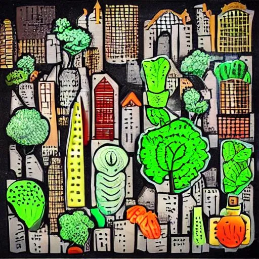 Vegetable city pop art
