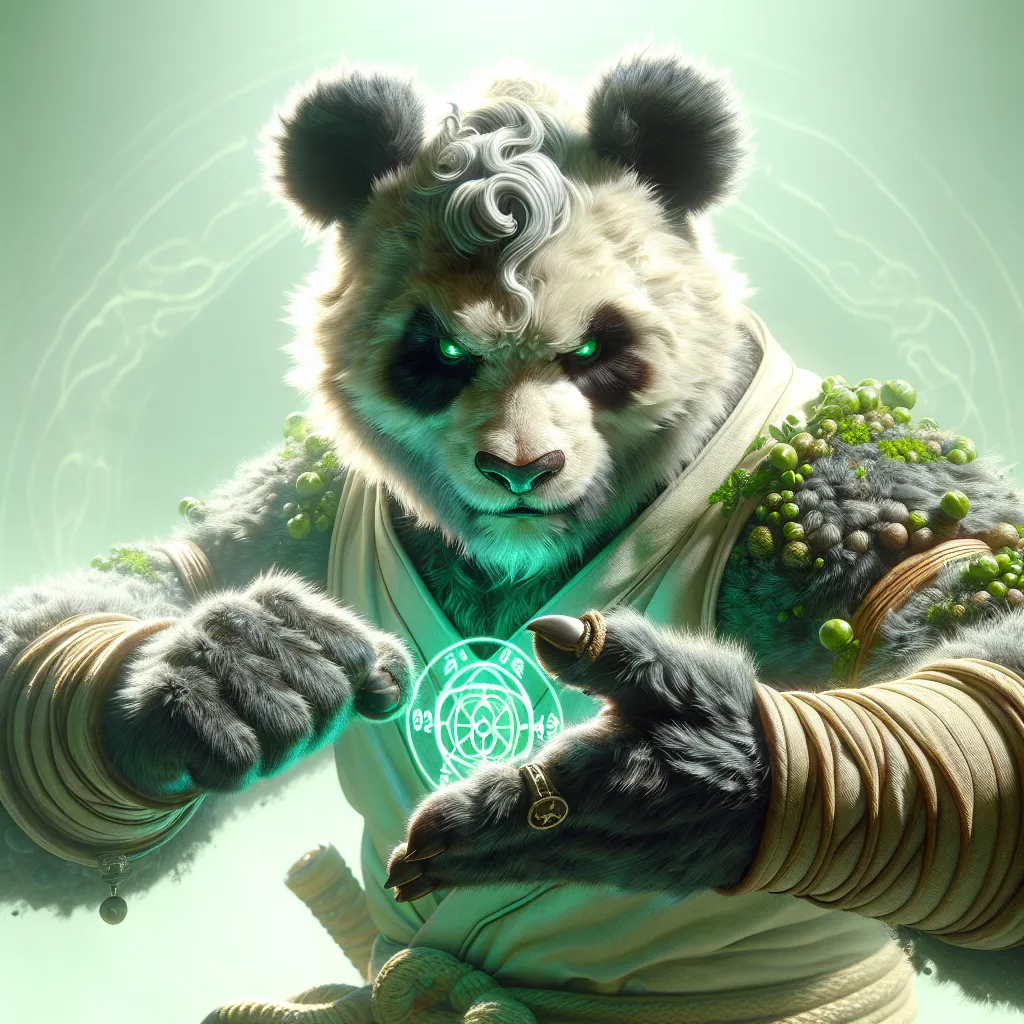 Detailed 4k digital painting of a huminoid panda mon...