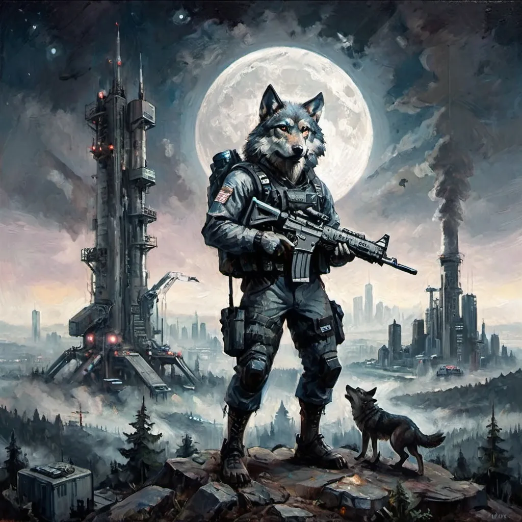A wolf wearing tactical gear with wolf arms and wolf...