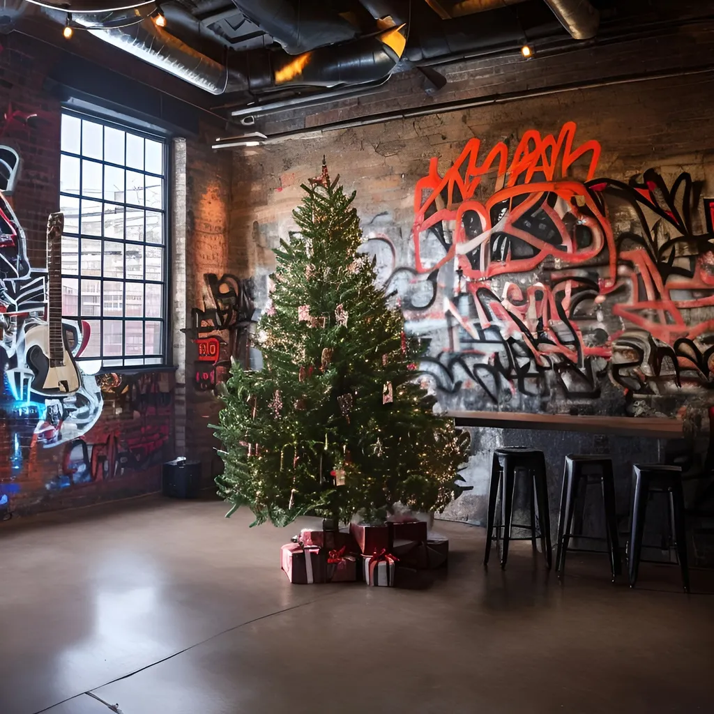 A industrial bar with brick walls covered in graffit...