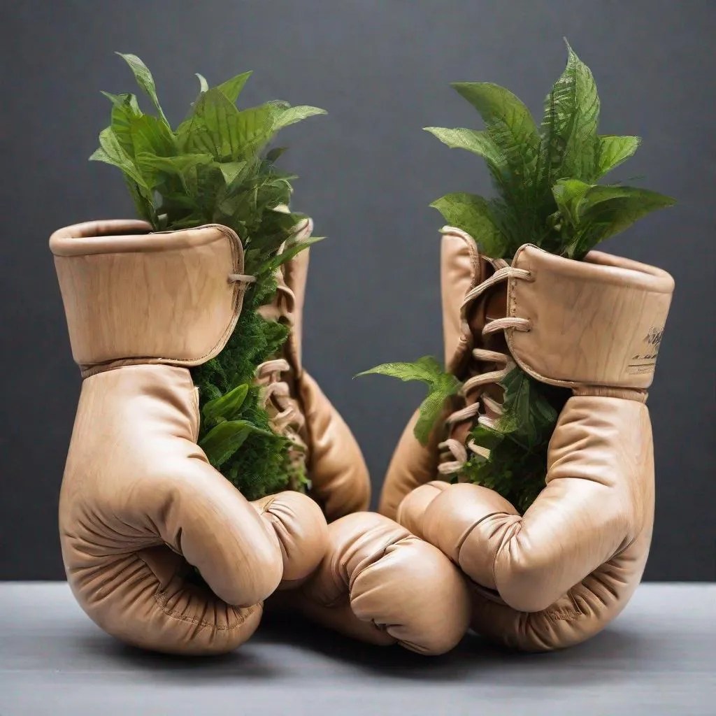 Boxing gloves looking at each other, made of wood, t...
