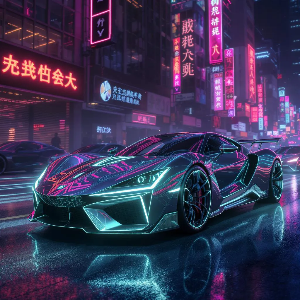 A collection of high-tech luxury cars with sleek, ae...