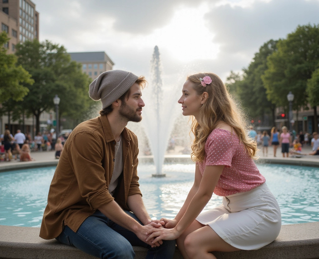 A front view full-body portrait of Wren and Alice si...