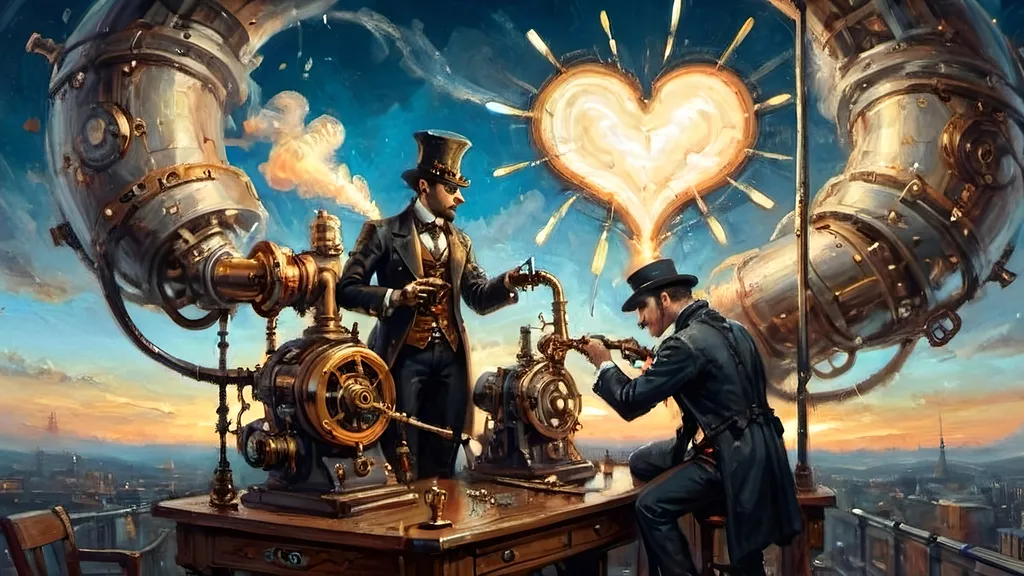 A steampunk contraption with a heart-like mechanism...