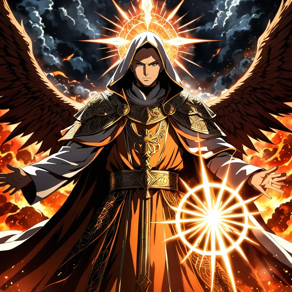 Anime artwork of a wise and holy priest cleric, batt...