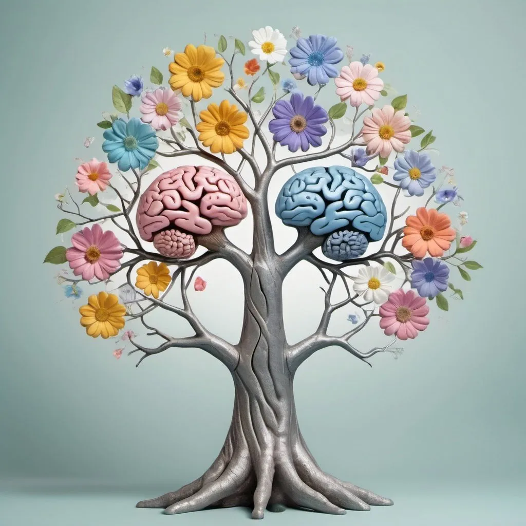 Brain tree with calming colours with brains and flow...