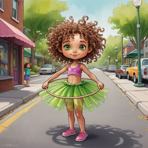 whimsical fantasy artistic cartoon of a little girl...