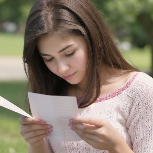 a pretty girl reading a love letter