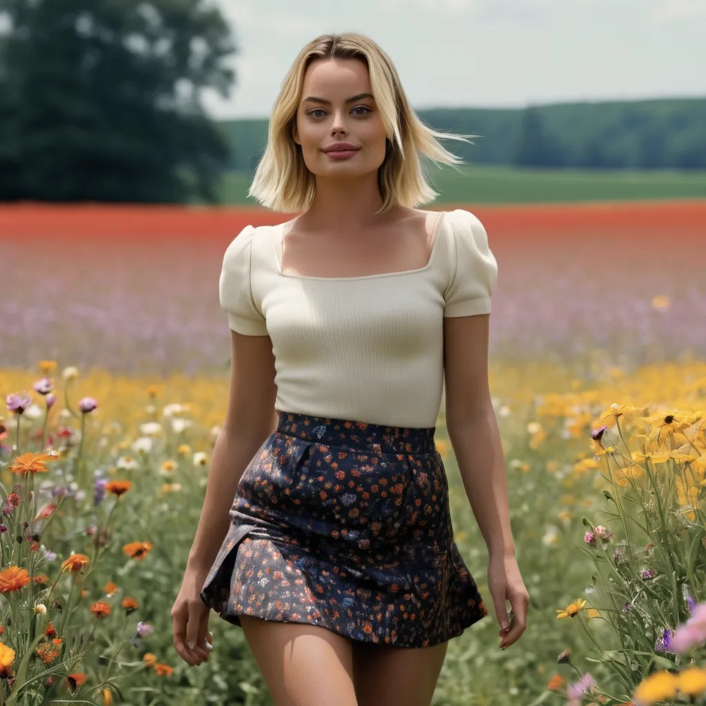 a woman who looks like margot robbie wearing a mini...