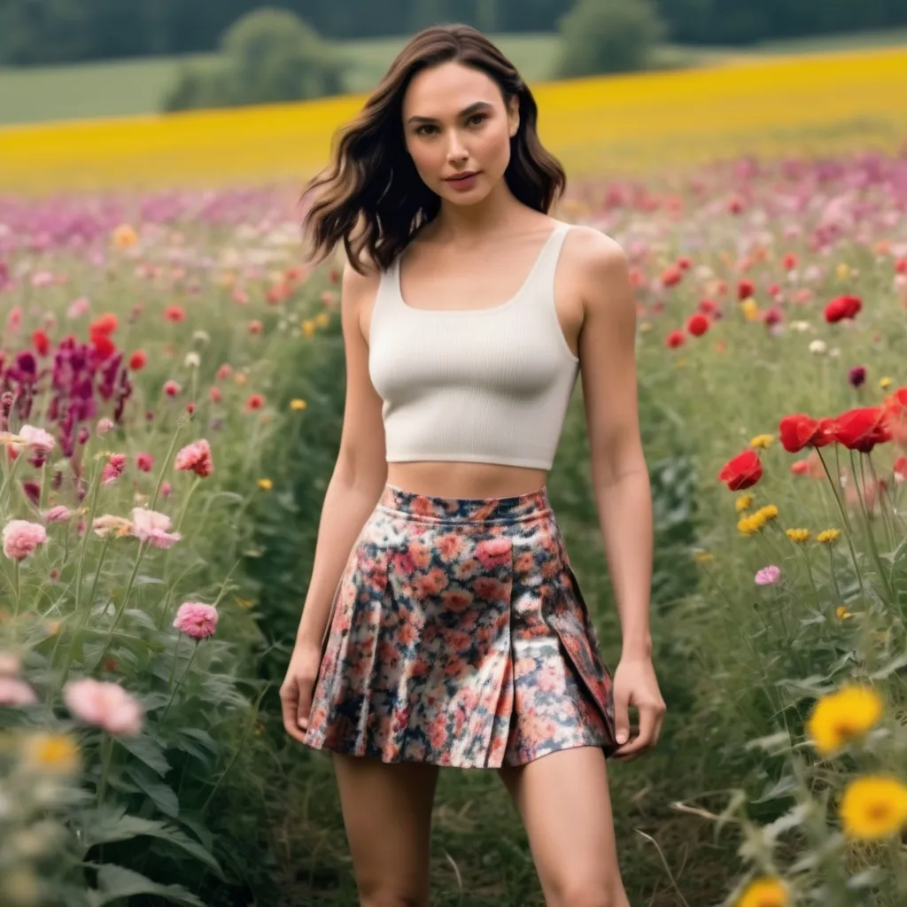 a woman who looks like gal gadot wearing a mini skir...