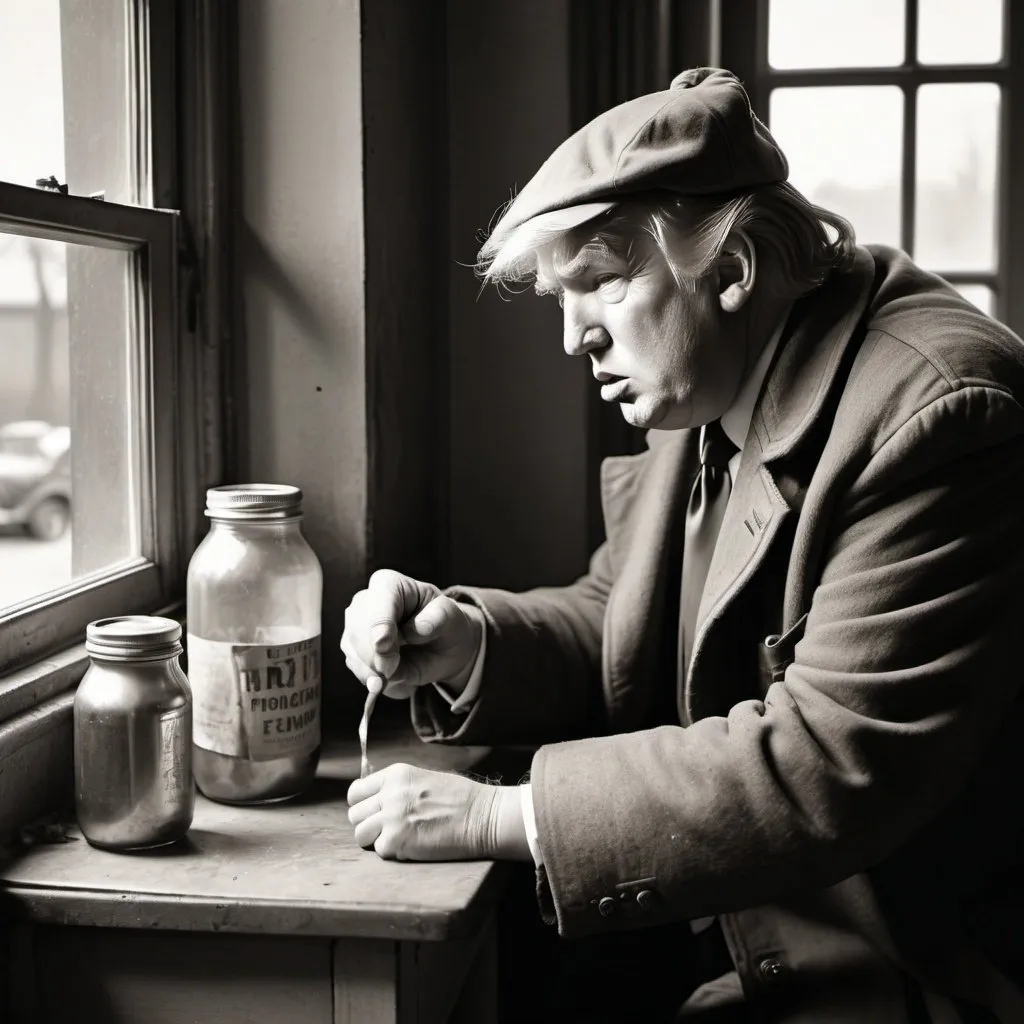 Create a photograph in 1930's style of Donald Trump...
