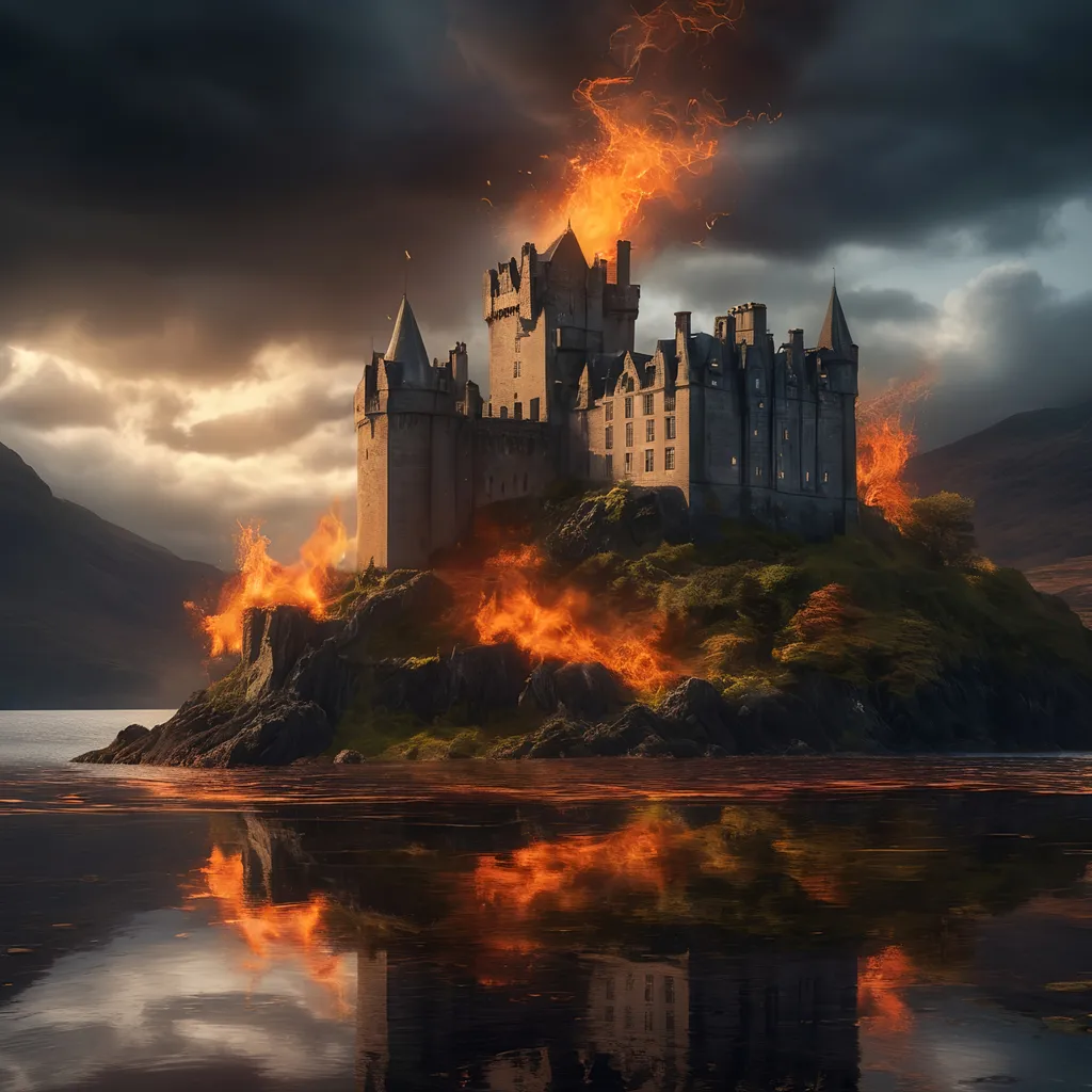 Evocative Scottish castle complex, majestically perc...