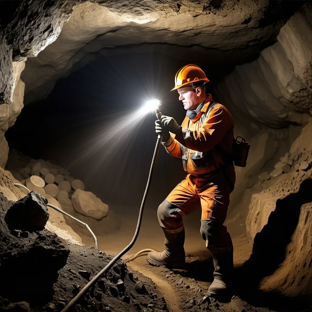 "Una escena de un minero trabajando en una mina subt...