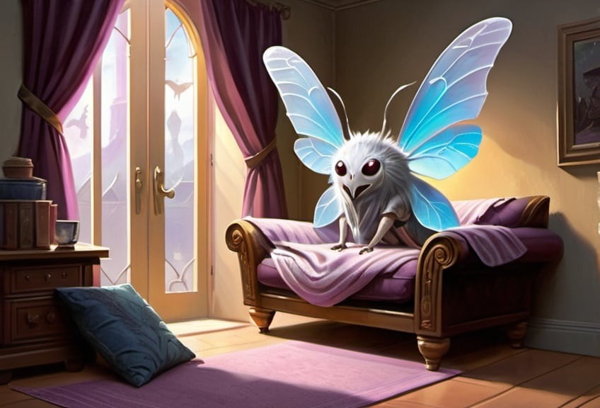 domesticated Eldrazi Sliver Moth in a comfy house, m...