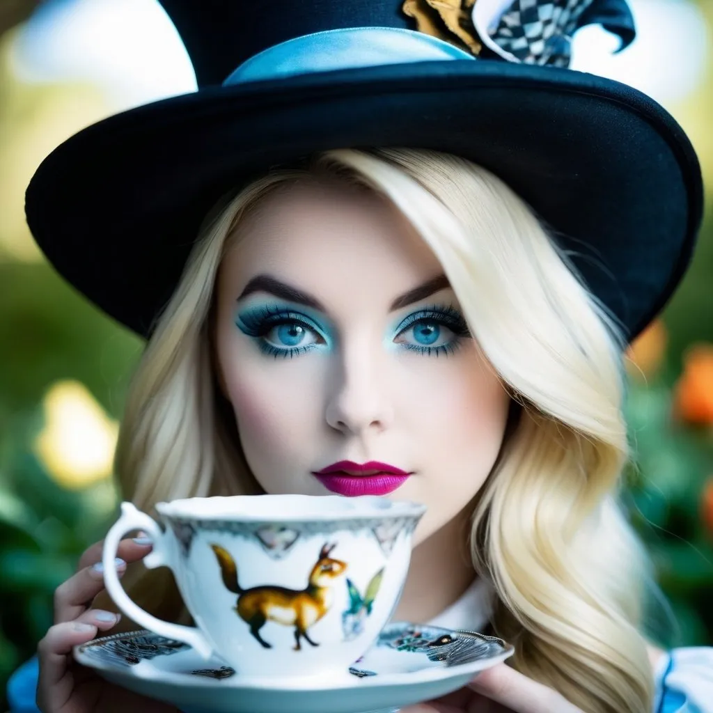 Double Exposure of beautiful Alice In Wonderland Hea...