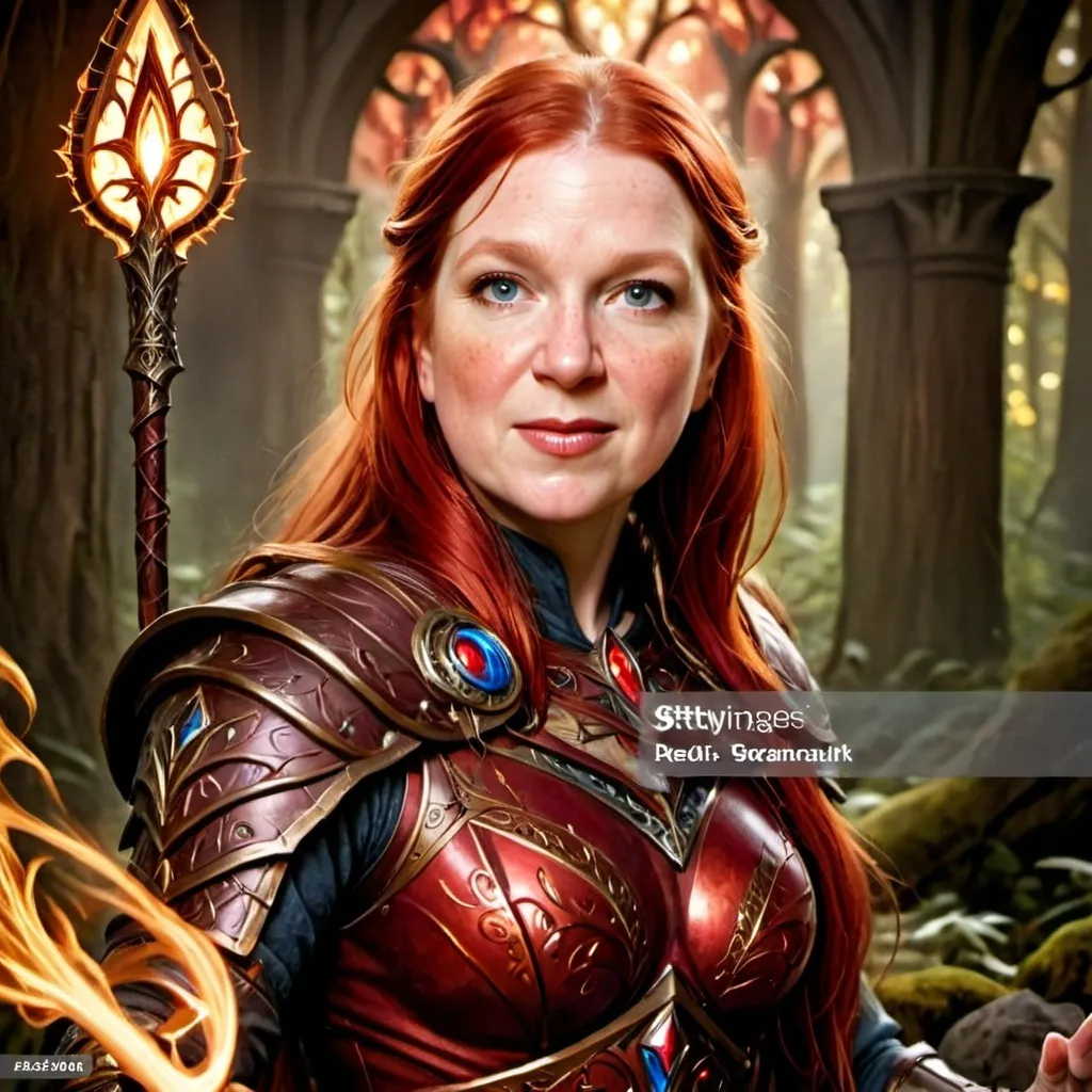 woman, mid-40s, heroic, stoic expression, warrior, m...