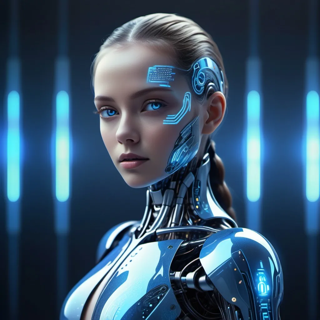 female android, sleek robotic design, intricate circ...