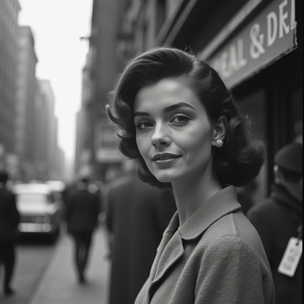 Beautiful young conservative Italian woman in 1950s NYC