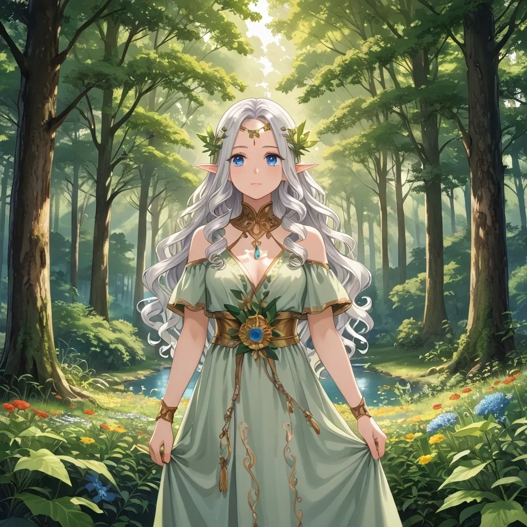 Female wood elf, dragconic scales, gentle innocent e...