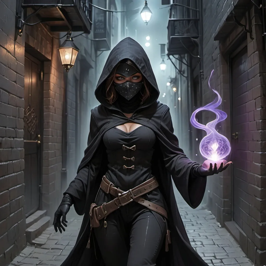Female shady hooded masked figure with their face co...