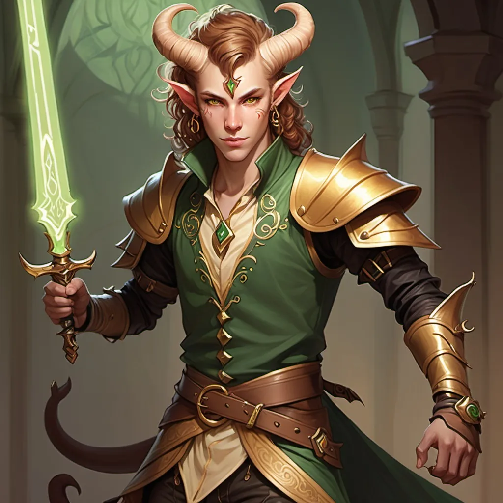 a handsome teenage male tiefling bard with the body...