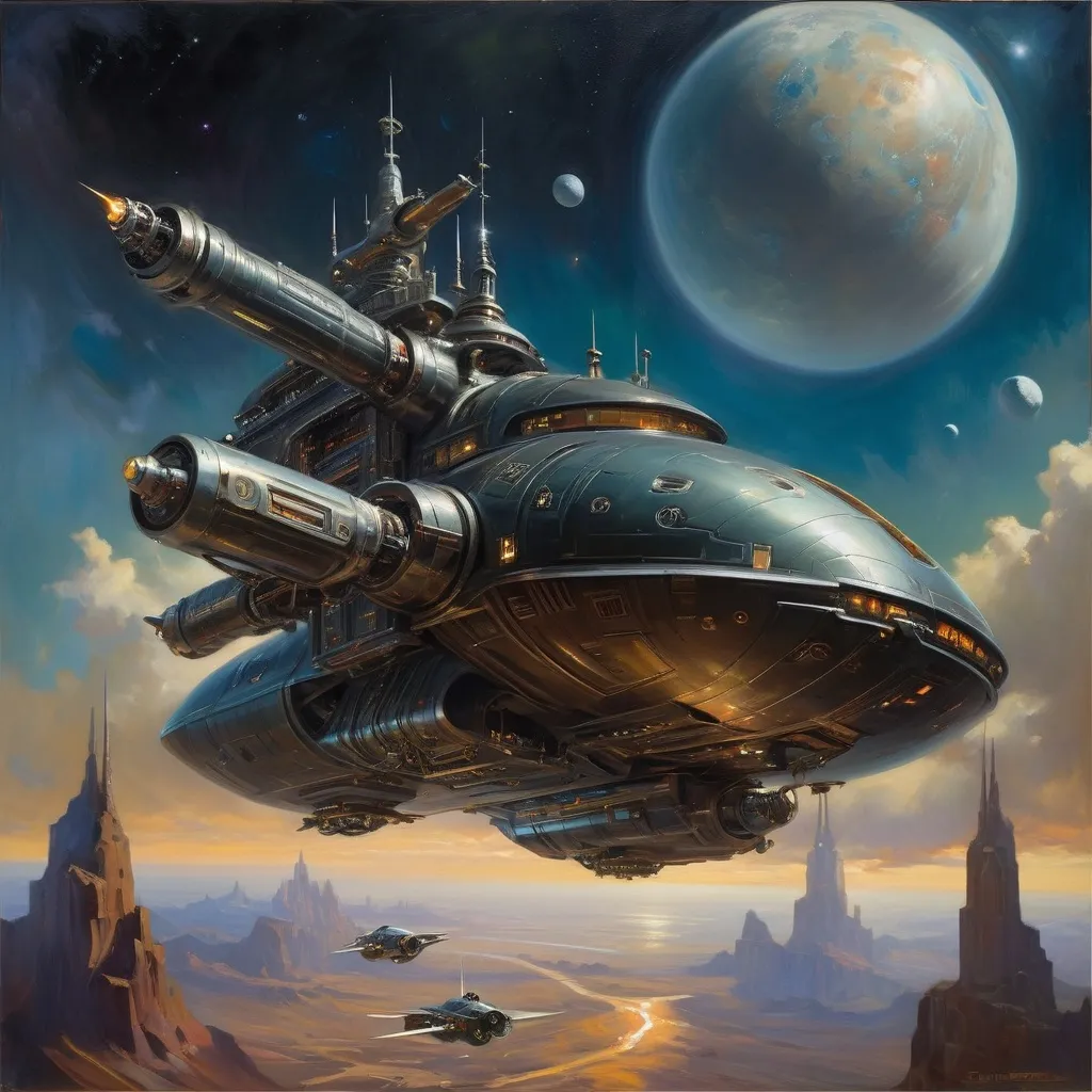 Please produce a painting of a retro futuristic dies... | OpenArt