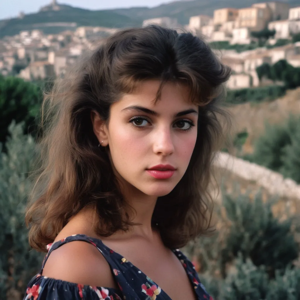 very beautiful 80's girl with dark tones in Sicily