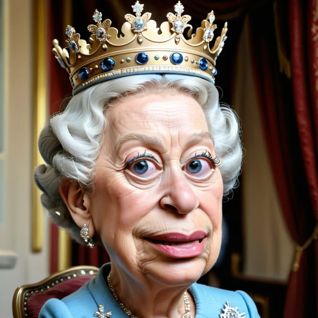 cartoon painted caricature of the queen