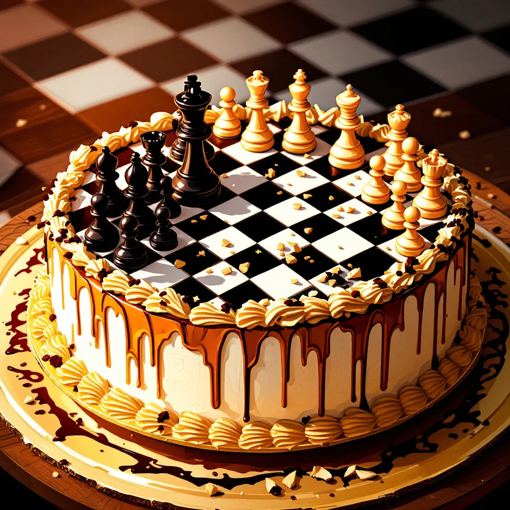 Draw a beautiful chess cake.