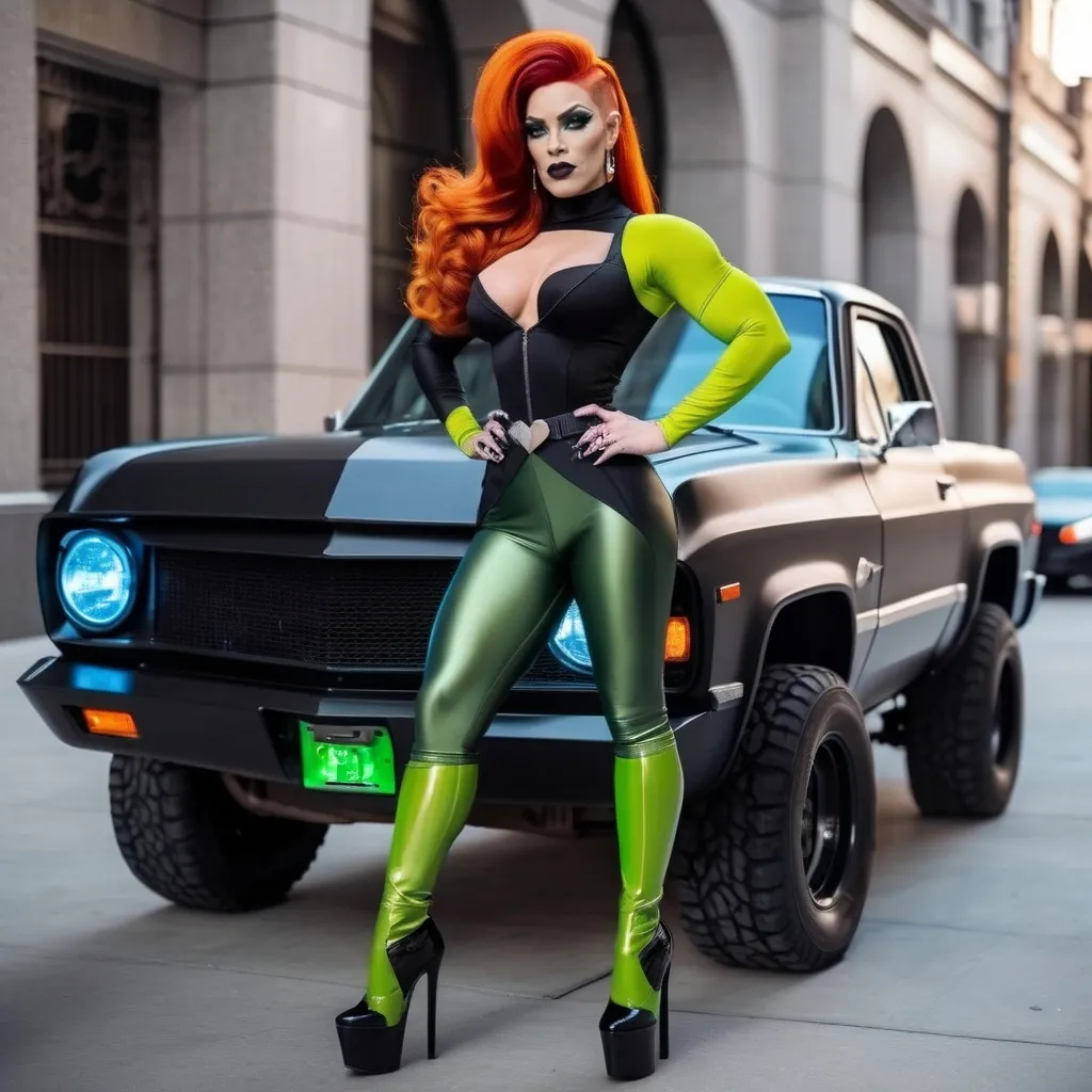 Gorgeous muscular cyberpunk drag queen Kim Possible,...