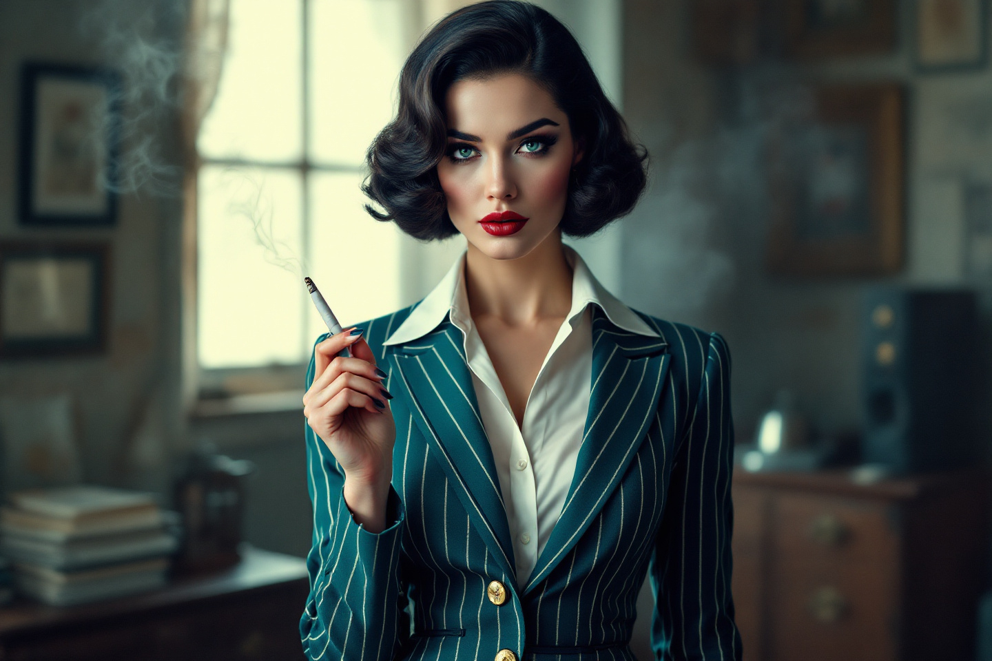 Beautiful brunette femme fatale drag queen with shor...