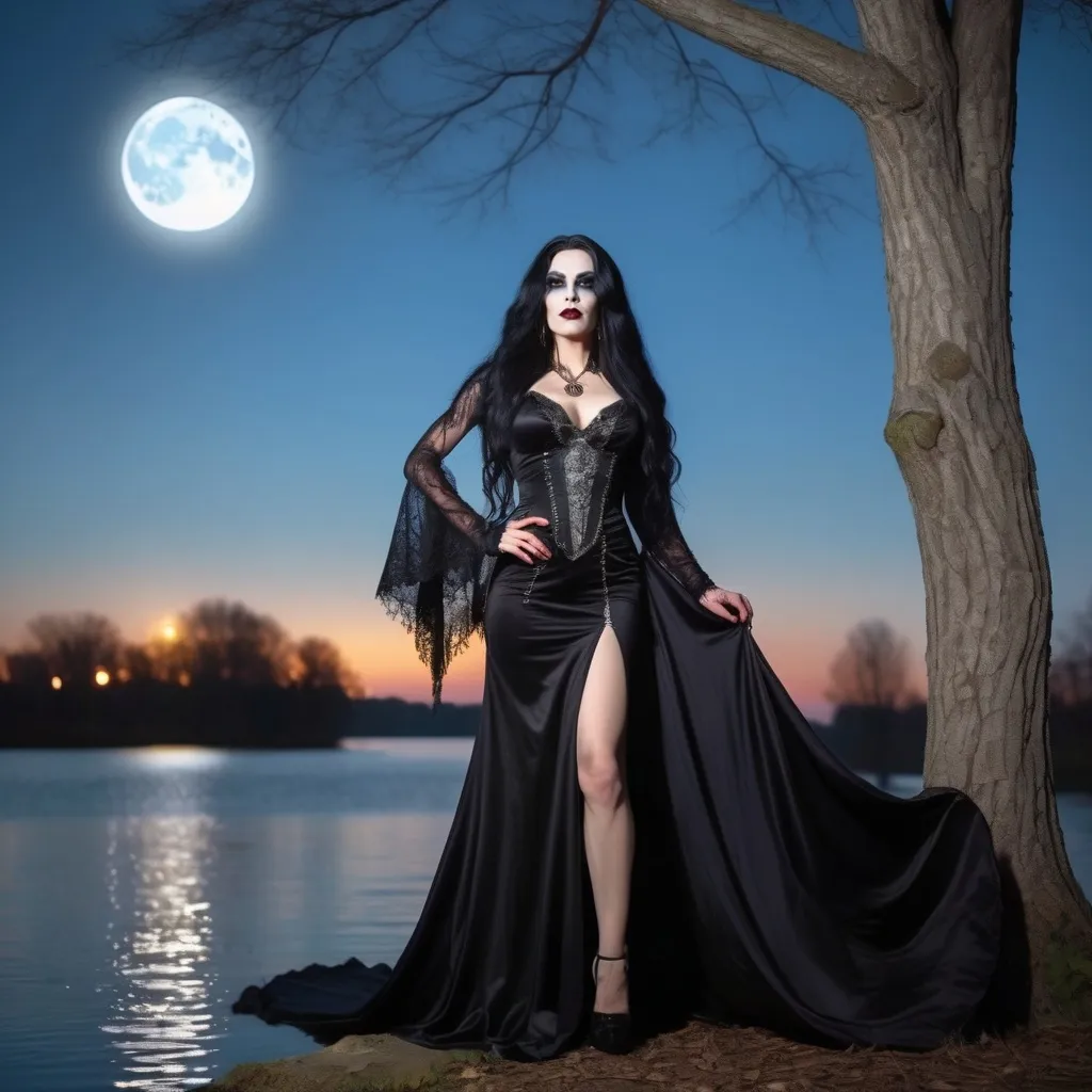 Gorgeous muscular Gothic drag queen vampire with lon...