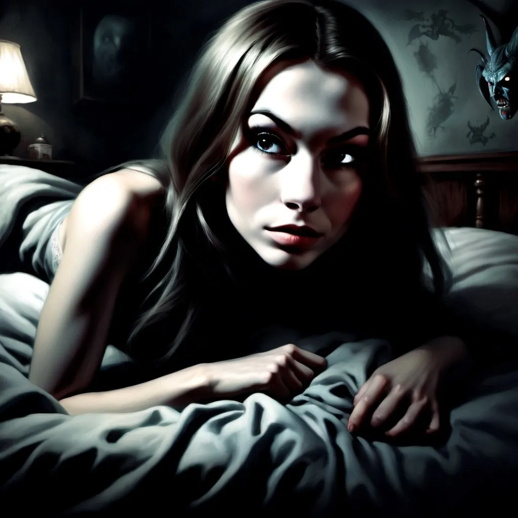 Very eerie and dark image of a woman experiencing sl...