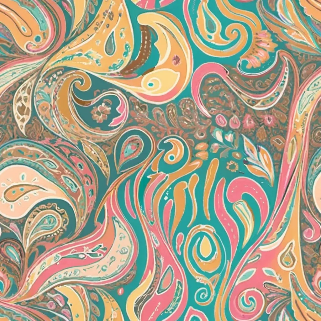 Impressionist paisley pattern, pastel earth tones