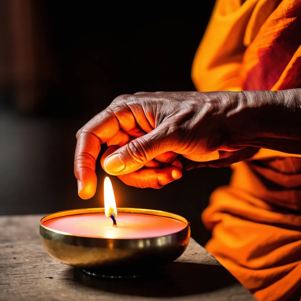 monk hand handling candle