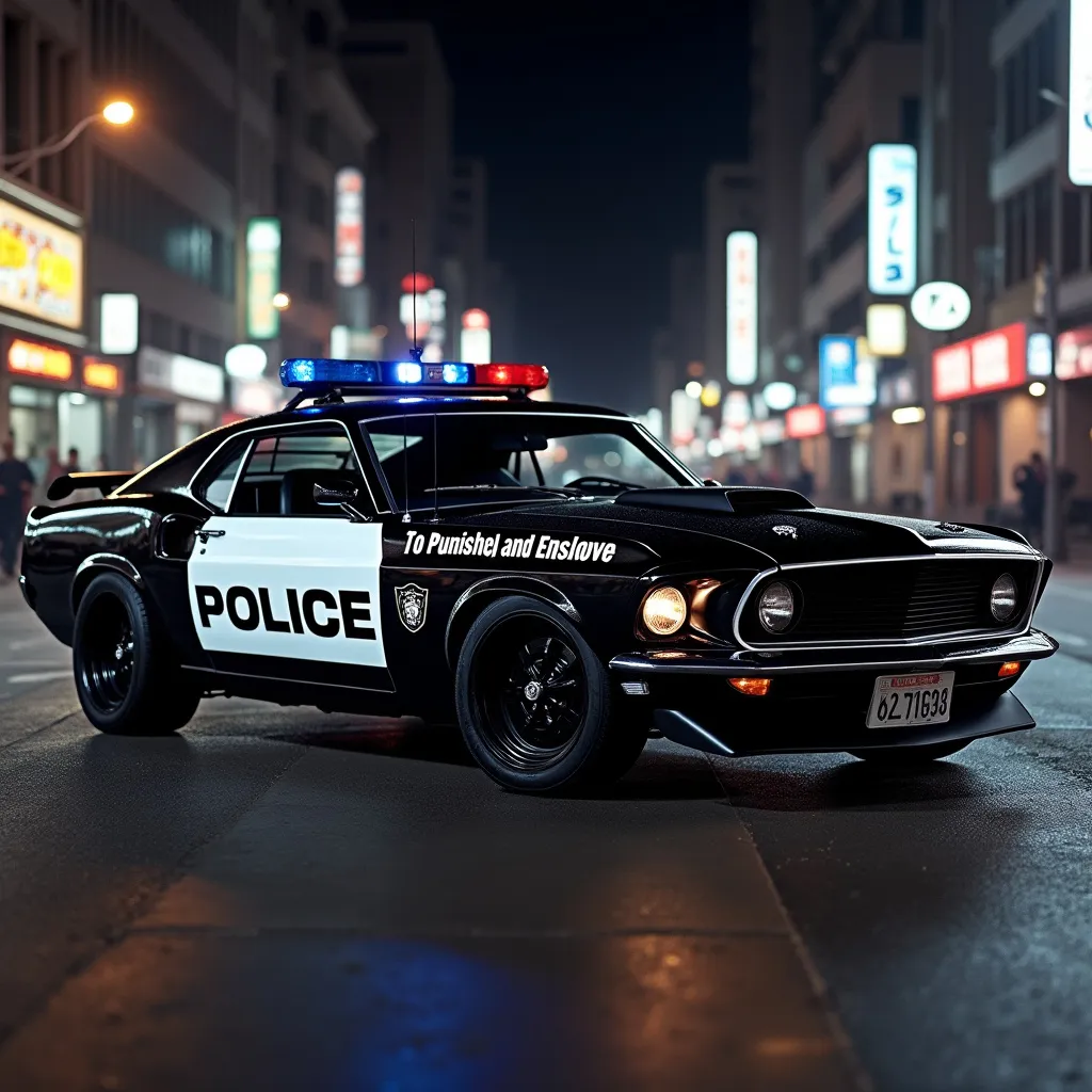 “A 1969 Ford Mustang in black and white Barricade po...