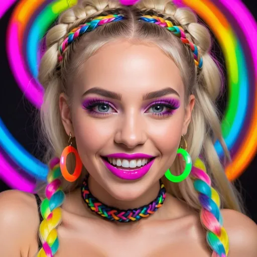 Blonde Candy Girl With Rainbow Micro Braided Long Ha