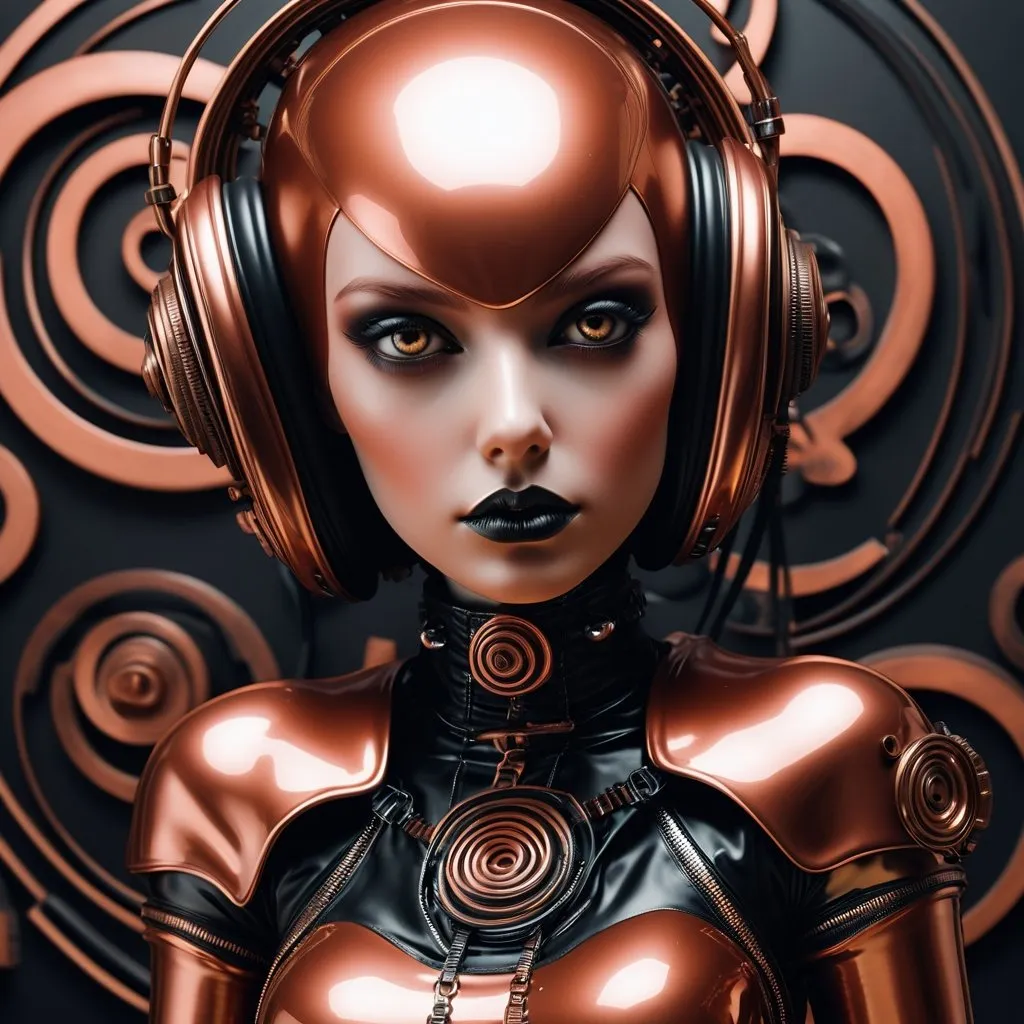Hypnotic bimbo goth bimbot in copper latex