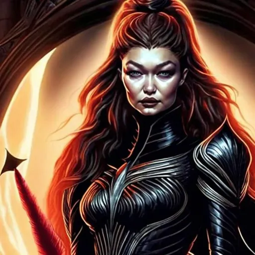 Gigi hadid as the goblin queen marvel comic style