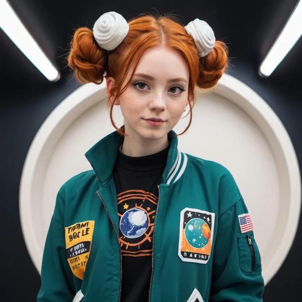 a girl with ginger hair, into space buns, and a tomb...