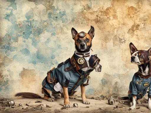 steampunk yakuza dogs dressed in pilot clothes | OpenArt