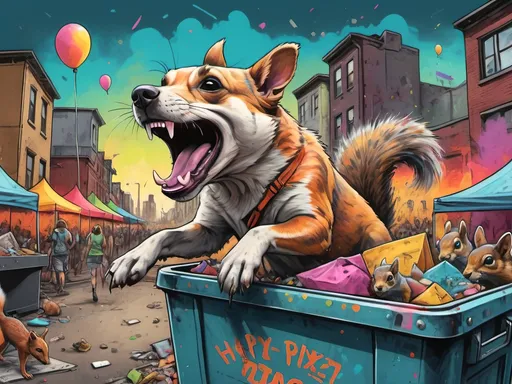 Detailed happy dog dumpster diving, sketch, pop art... | OpenArt