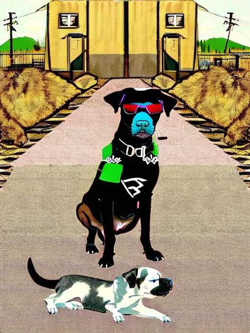 mountain cur black dogs in gangster rappers clothing | OpenArt