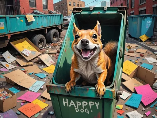 Detailed happy dog dumpster diving, sketch, pop art... | OpenArt