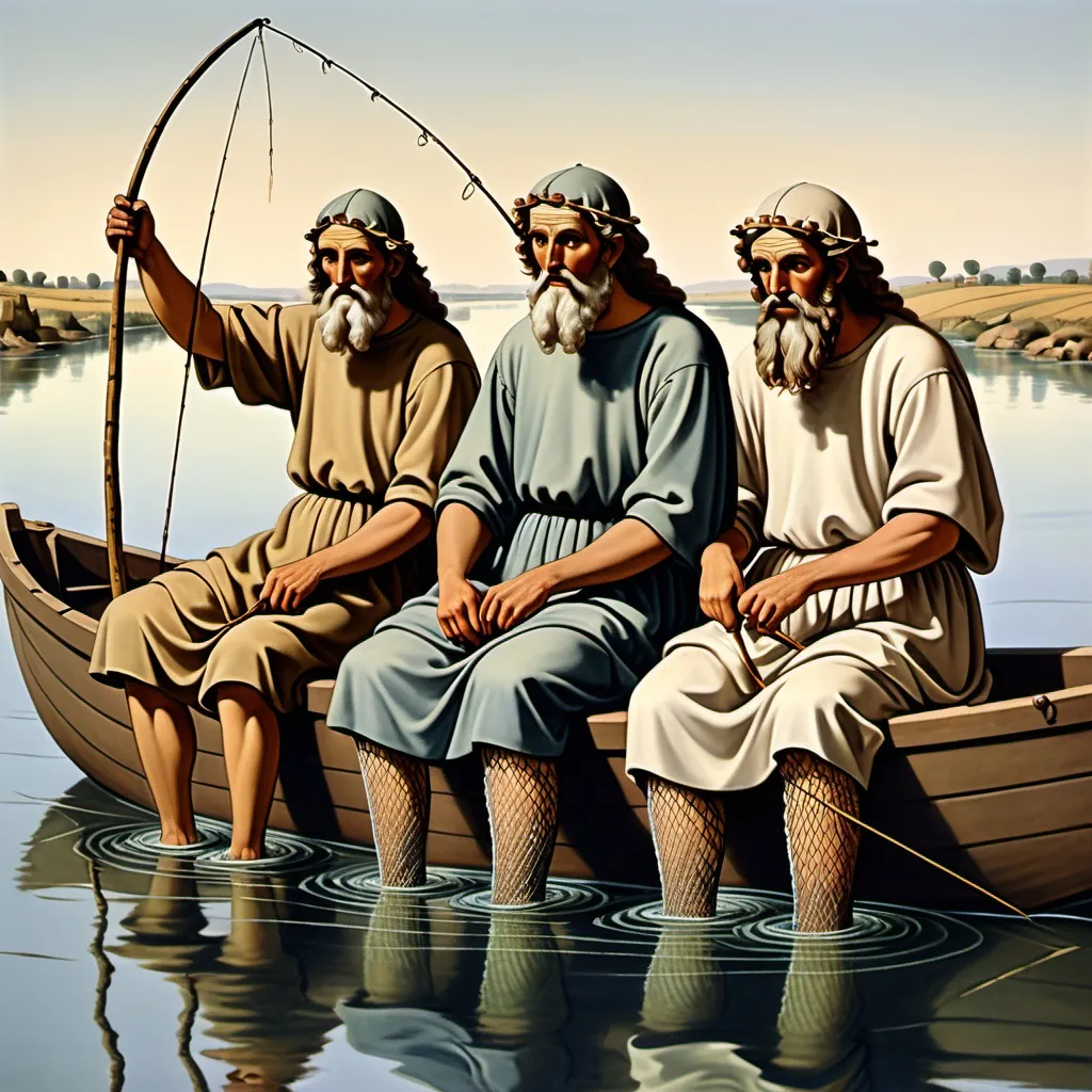 First century disciples wearing fish net stockings w...