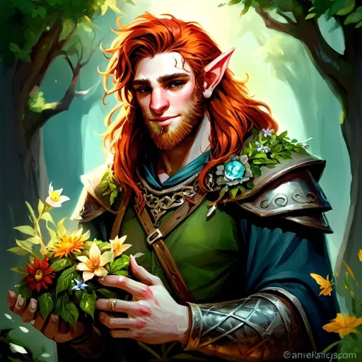 bearded Firbolg sorcerer with grayish skin full chee...