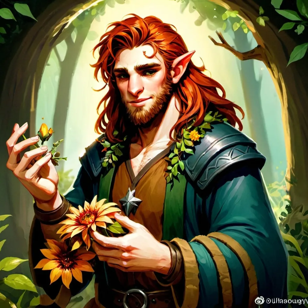 bearded Firbolg sorcerer with grayish skin full chee...
