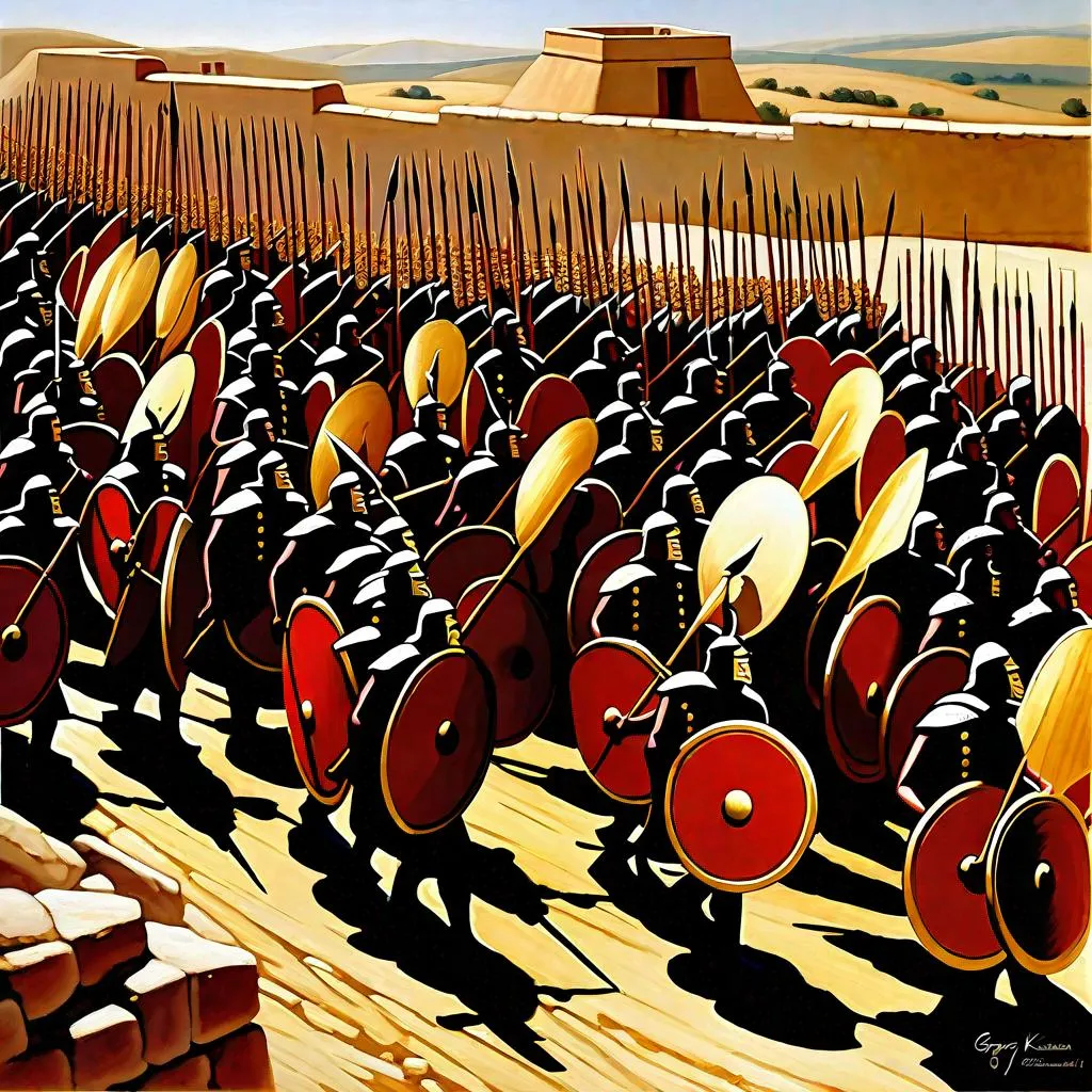 Mycenaean Greek infantry besieging Troy, Trojan hors...