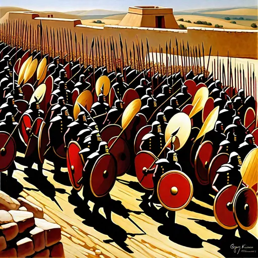 Mycenaean Greek soldiers besieging Troy, Trojan hors... | OpenArt