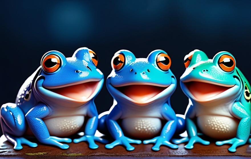 cute frogs with funny and silly faces in a line talk...